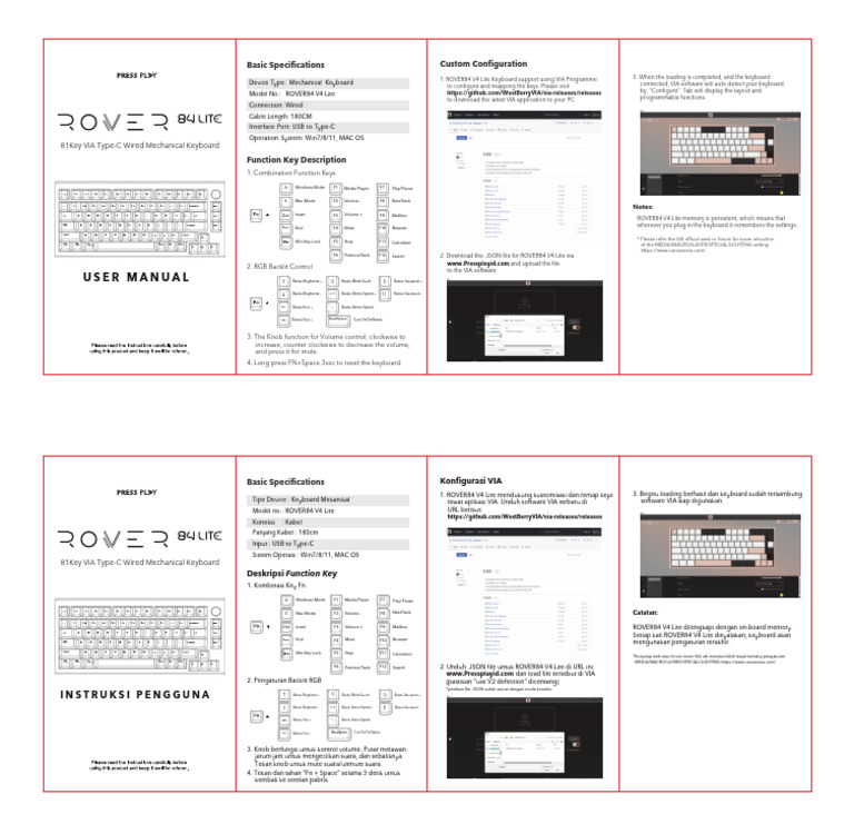 ROVER84 V4 Lite Via Keyboard Instruction Manual Soft | PDF | Computer Keyboard | Computer ...
