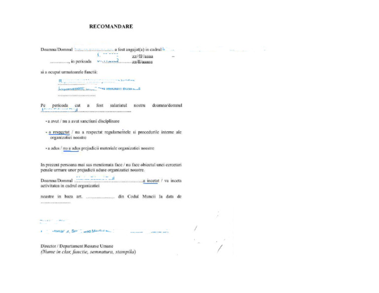 Model Recomandare Angajare | PDF