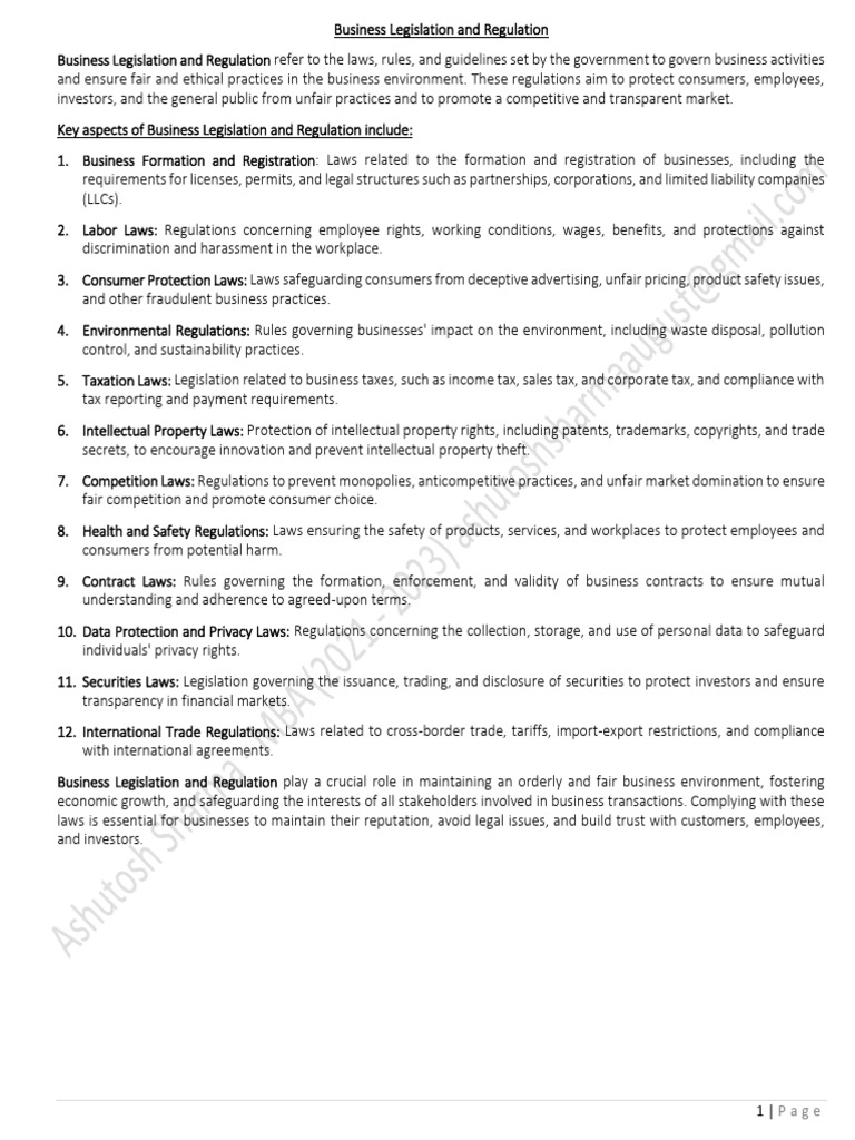 Business Legislation and Regulation | PDF | Offer And Acceptance ...