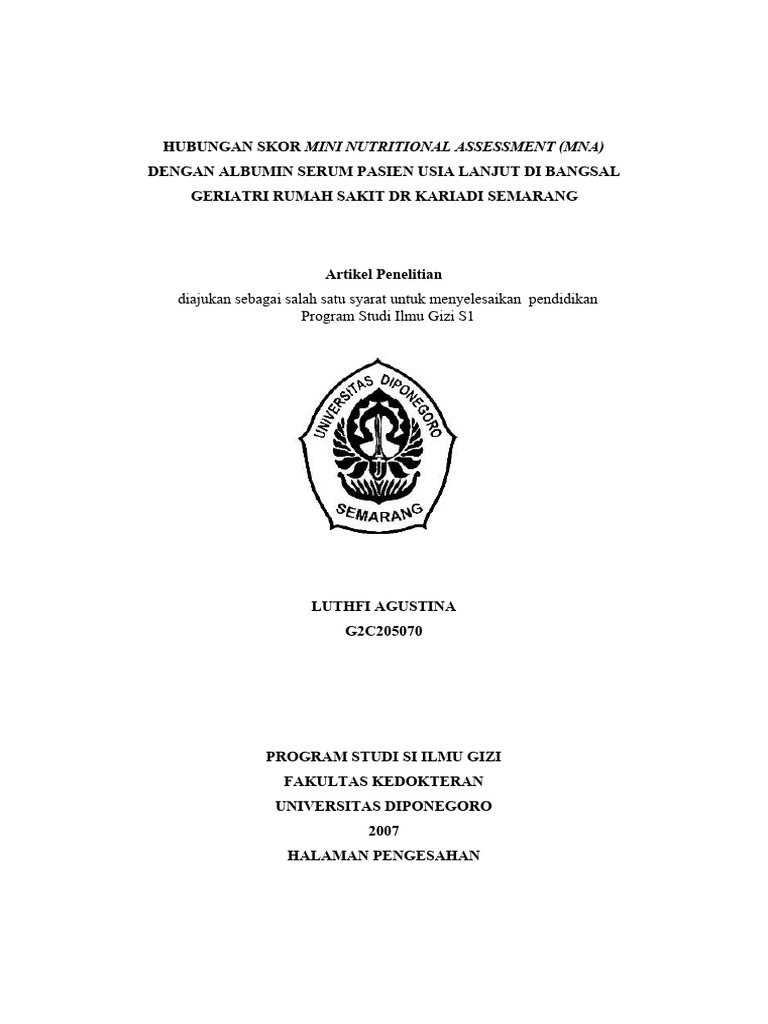 Hubungan Skor MNA dan Albumin Lansia | PDF | Kesehatan Holistik | Sains ...