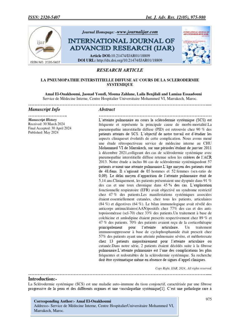 Pneumopathie interstitielle et sclérodermie | PDF | Épidémiologie ...