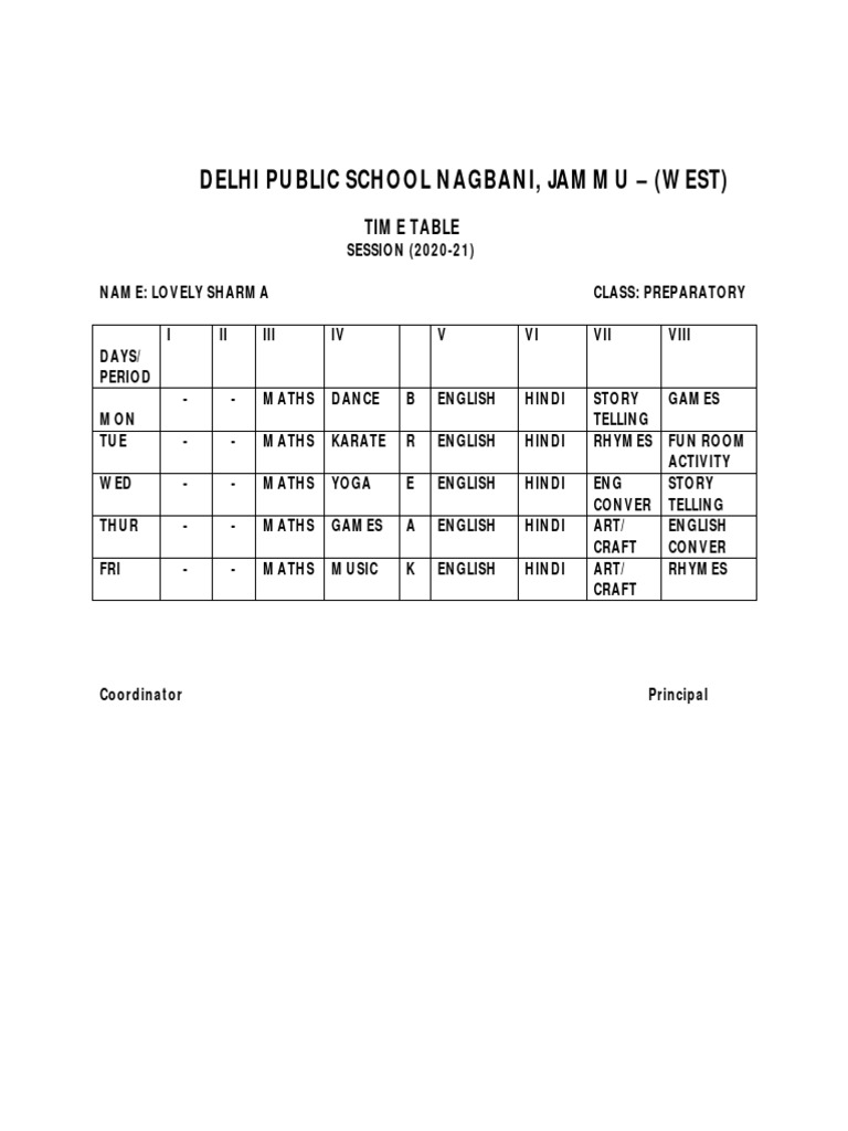 Time Table Nursery | PDF