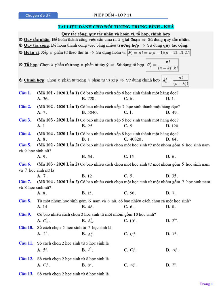 Chuyên đề 37. Phép đếm- câu hỏi | PDF