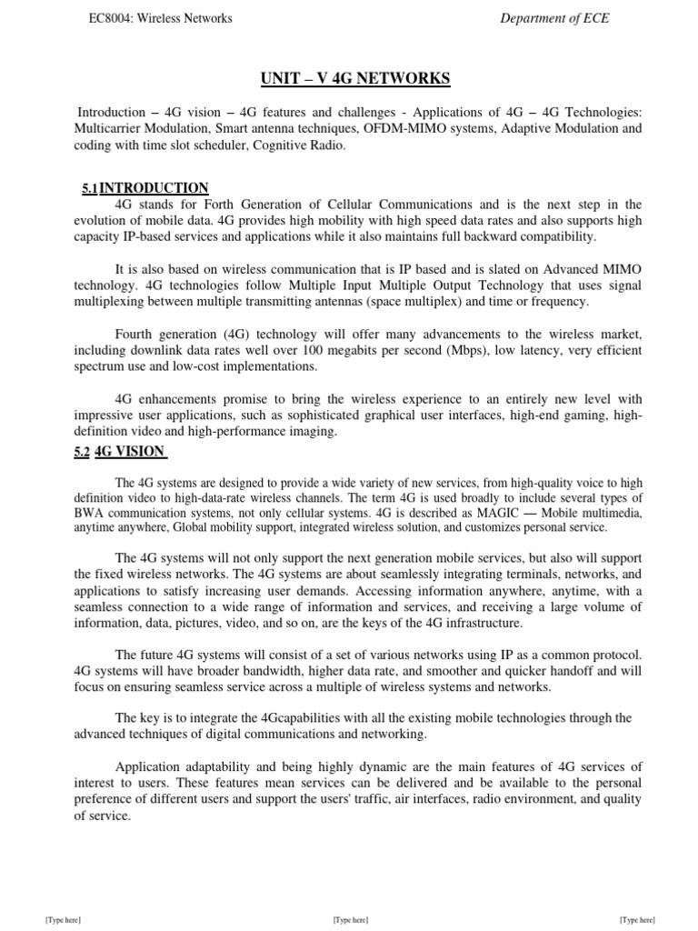 Unit - V 4G Networks: (Type Here) (Type Here) (Type Here) | PDF | Cognitive Radio | Orthogonal ...
