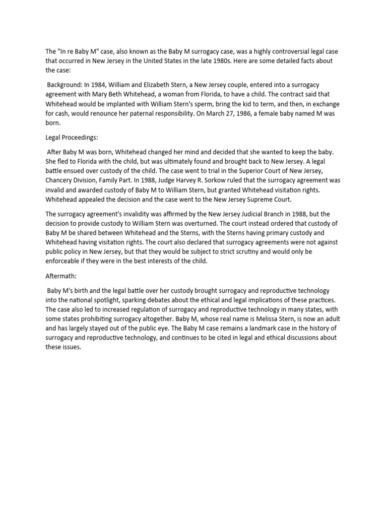 Baby M: Landmark Surrogacy Case | PDF