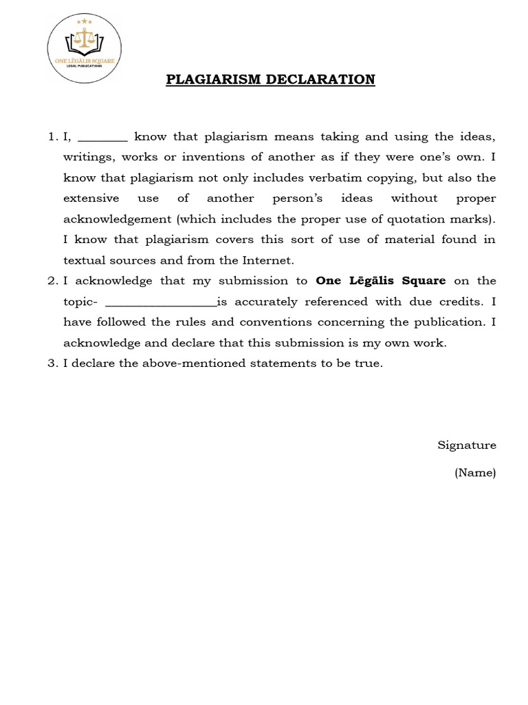 Plagiarism Declaration | PDF