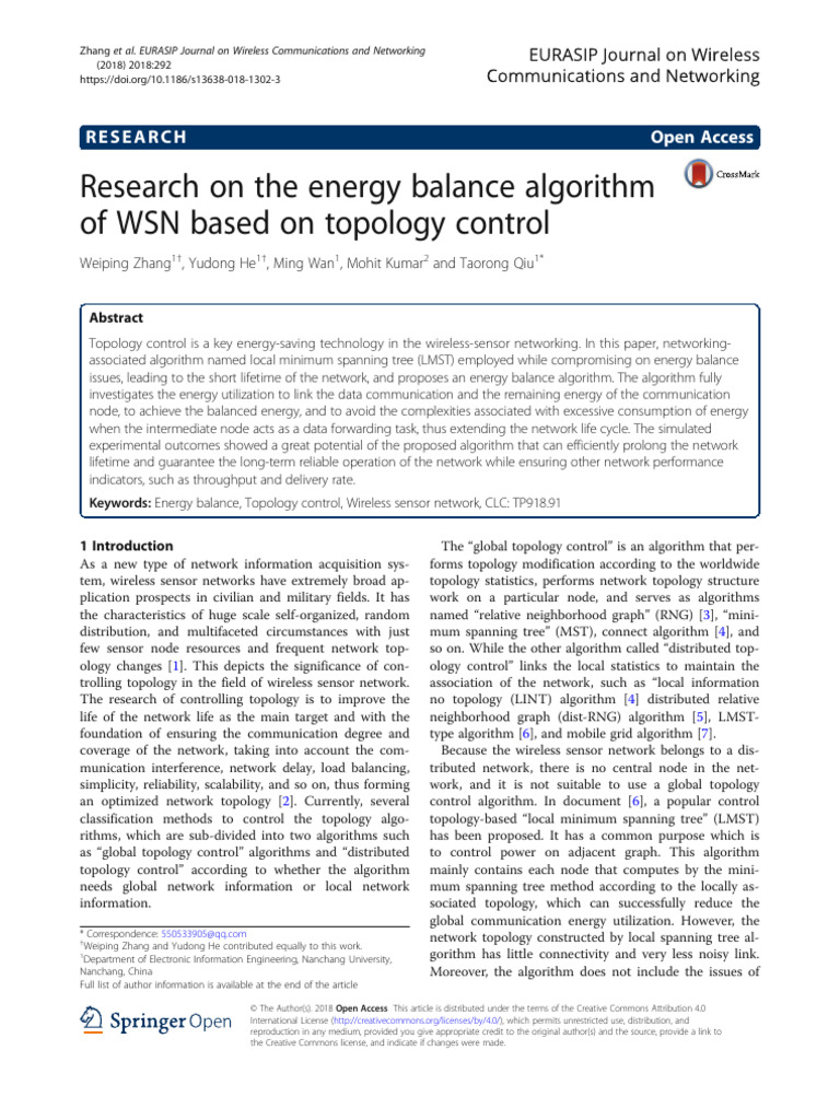 Research On The Energy Balance Algorithm of WSN Based On Topology Control | PDF | Network ...