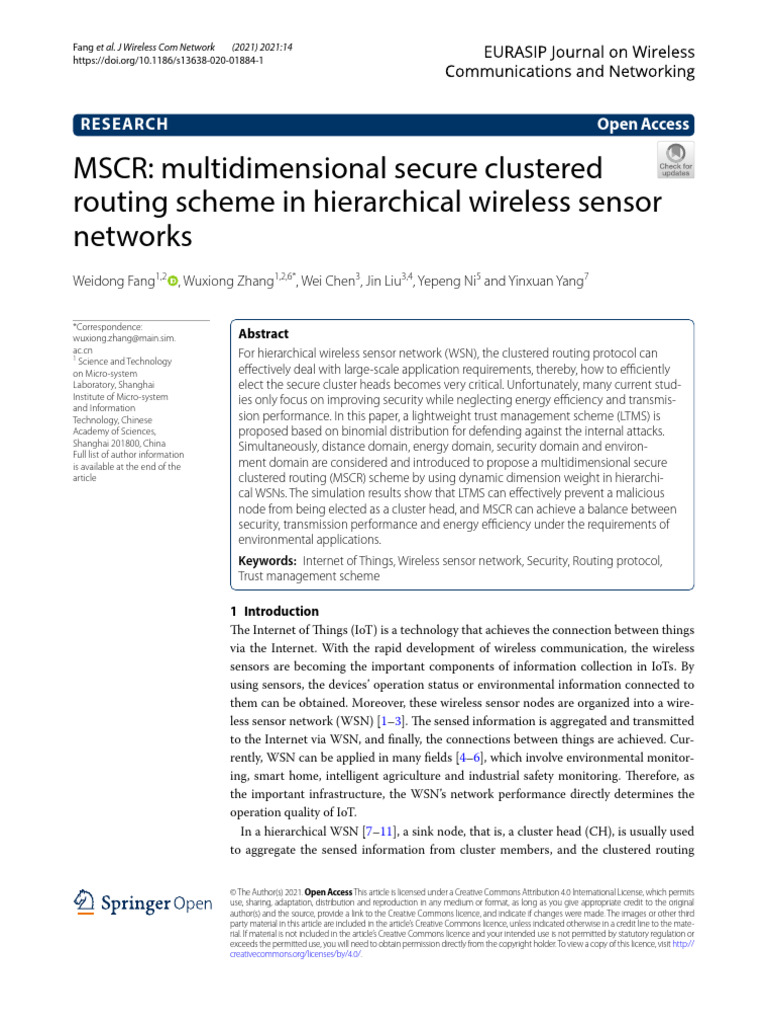 MSCR Multidimensional Secure Clustered Routing Scheme in Hierarchical Wireless Sensor Networks ...