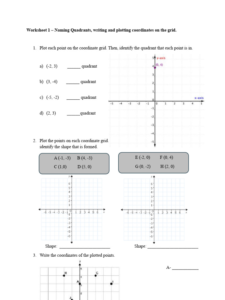 Worksheet 1 Coordinate Grid | PDF | Analytic Geometry | Euclidean Geometry