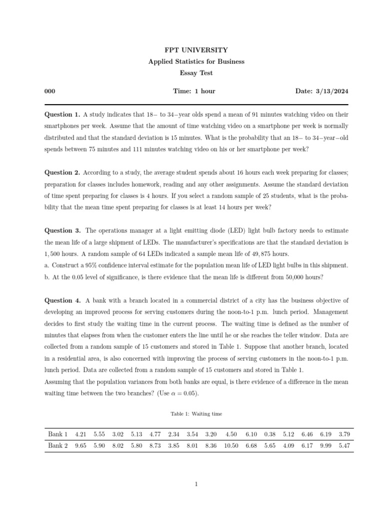 Mas202 SP24 1 | PDF | Multivariate Statistics | Estimation Theory
