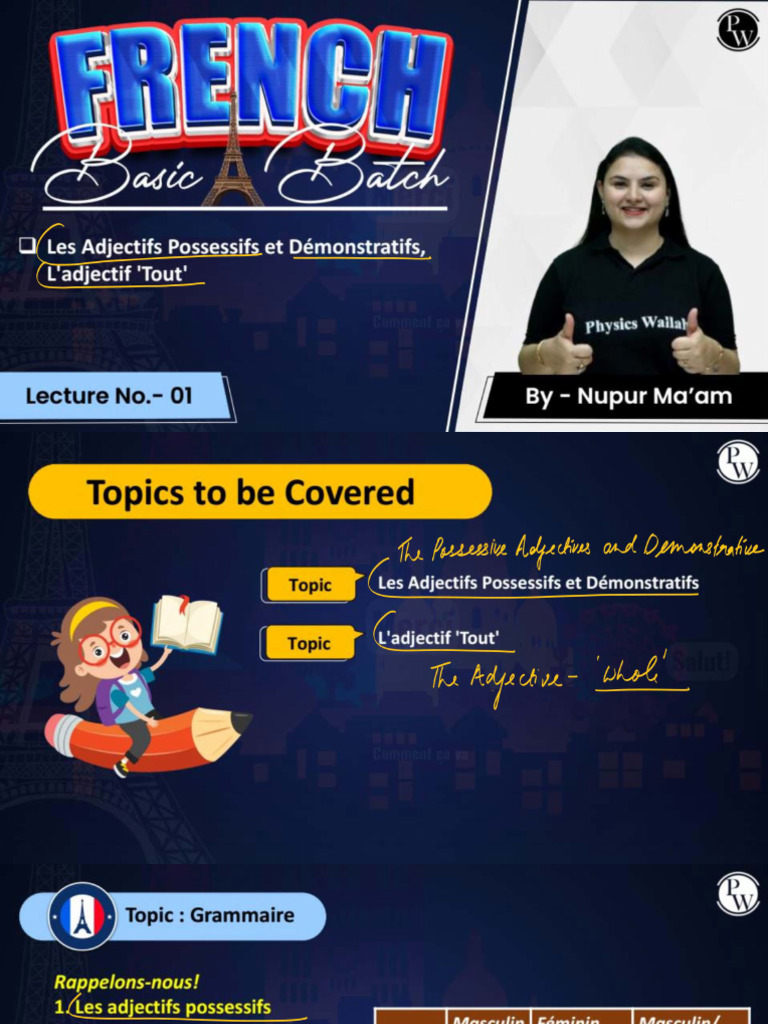 Les Adjectifs Possessifs et démonstratifs et tout 01 _ Class Notes ...