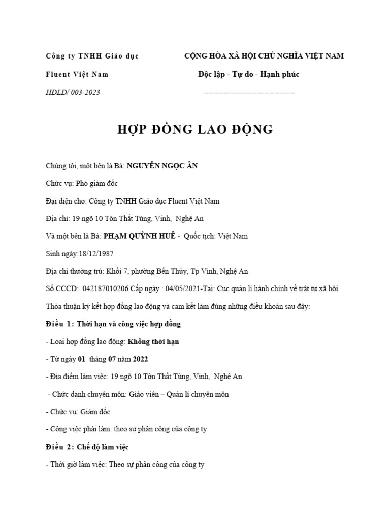 Hop Dong Lao Dong | PDF
