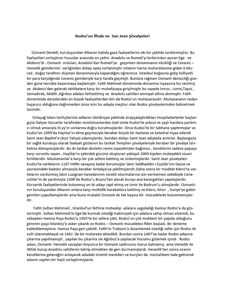 Rodos Adası'nın İlhakı Ve Rodos Şövalyleri | PDF