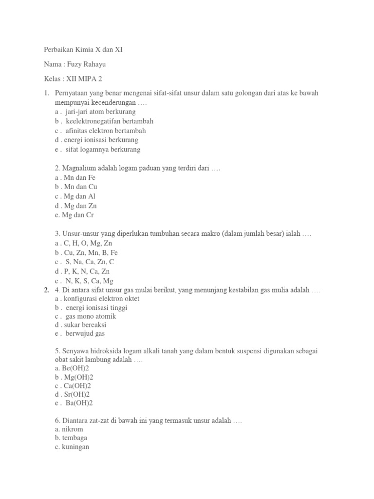 Perbaikan Kimia X Dan XI FUZY | PDF