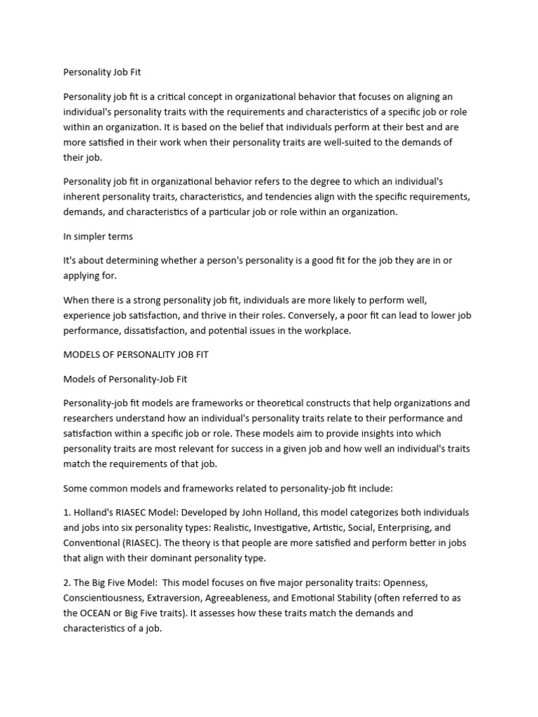 Personality Job Fit and Traits 4 | PDF | Job Satisfaction ...