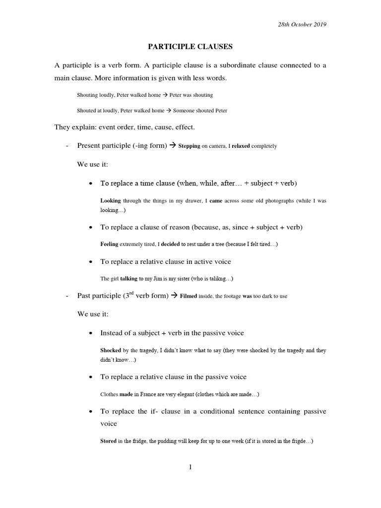 Understanding Participle and Relative Clauses | PDF | Verb | Subject ...