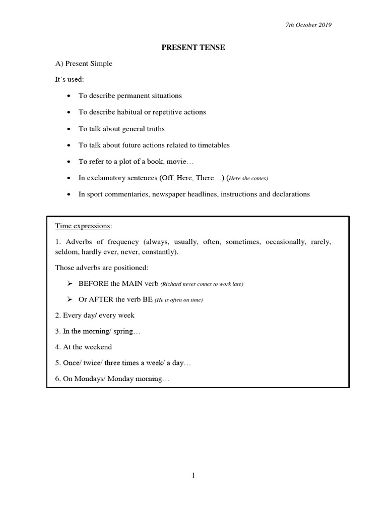 PRESENT & PAST & FUTURE Tenses | PDF | Grammatical Tense | Linguistics