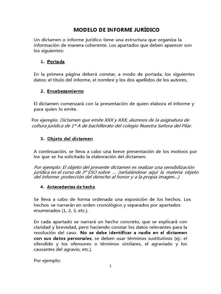 1. Modelo de Informe Jurídico. | Descargar gratis PDF | Caso de ley | Justicia