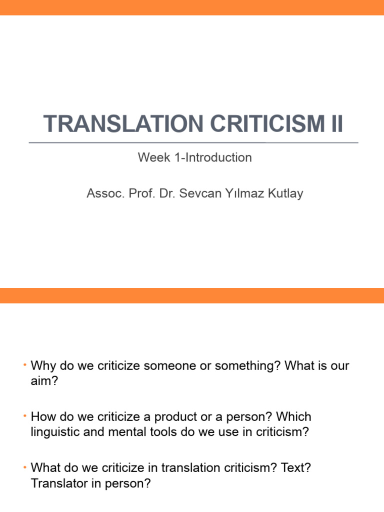 Translation Criticism-Week 1 | PDF | Criticism | Translations