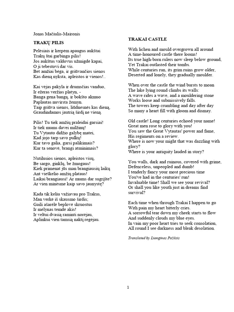 Maironis Mokyklai Uzrasai | PDF