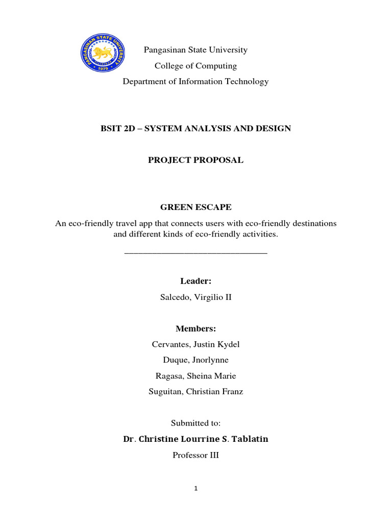 System Analysis and Design Project Proposal FINAL | PDF | Tourism ...