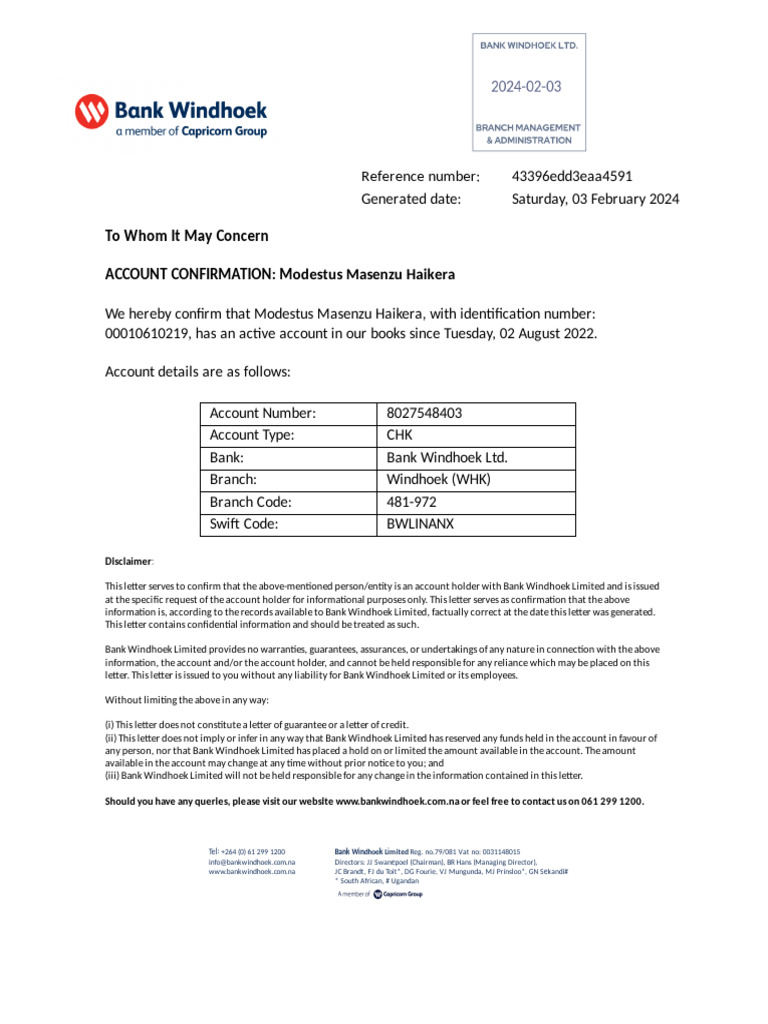 BankConfirmationLetter | PDF