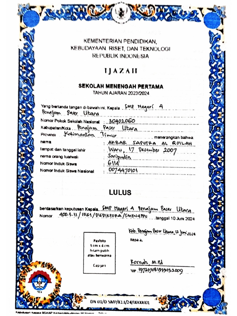 contoh penulisan blangko Ijazah 2024 | PDF contoh penulisan blangko Ijazah 2024 | PDF