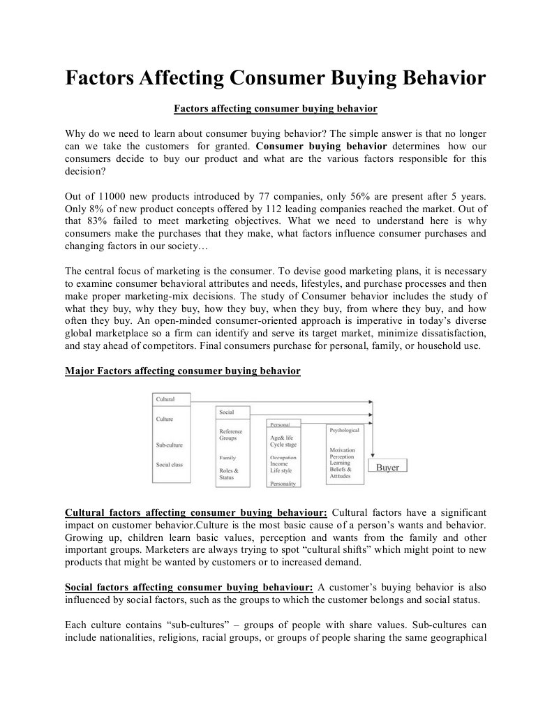 Factors Affecting Consumer Buying Behavior | PDF | Consumer Behaviour | Behavior