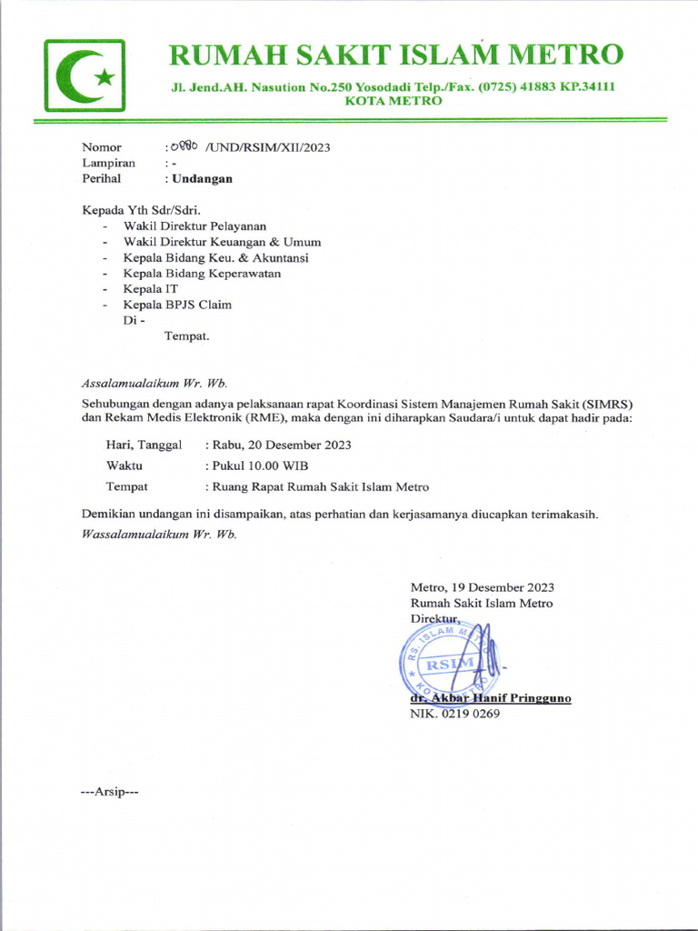 Und. Rapat Koordinasi SIMRS & RME | PDF