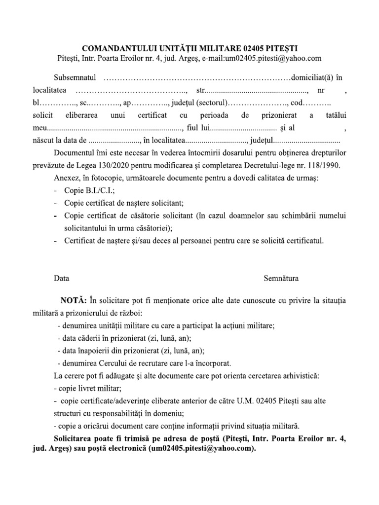 Adeverinta Cerere Pitesti | PDF