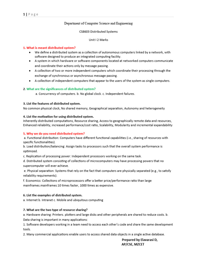 Unit I 2 marks with answer (2) | Download Free PDF | Parallel Computing | Distributed Computing