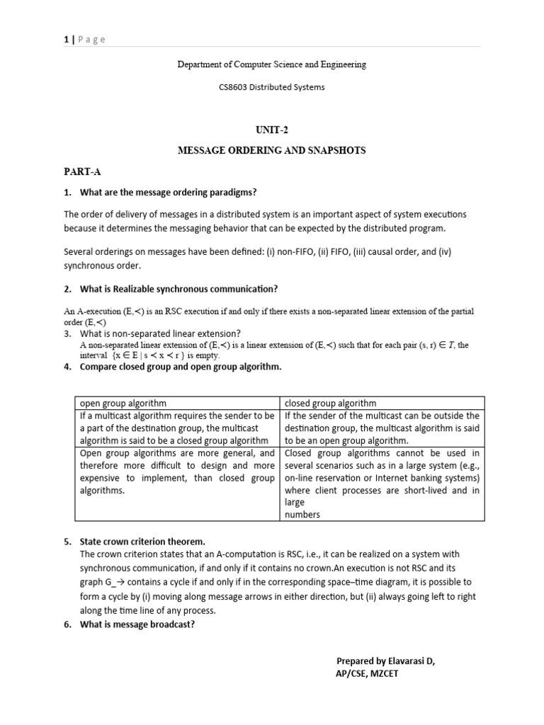 Unit II 2 Marks With Answer | PDF | Distributed Computing | Multicast