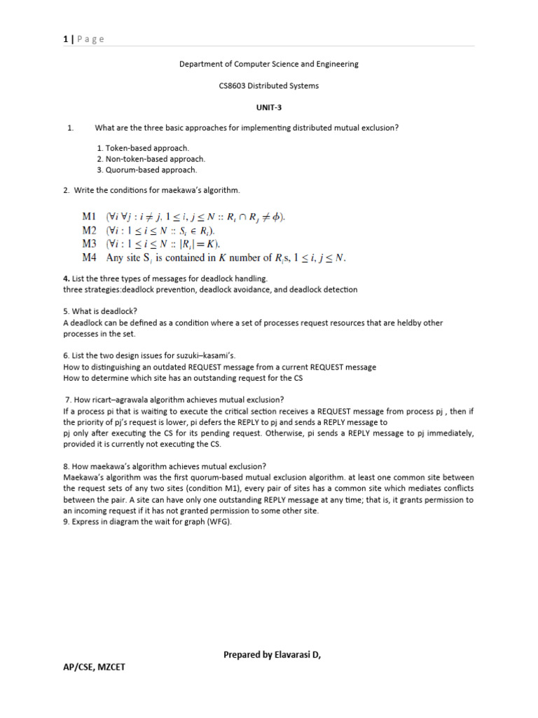 Unit III 2 marks with answer | PDF | Concurrency (Computer Science) | Computer Science