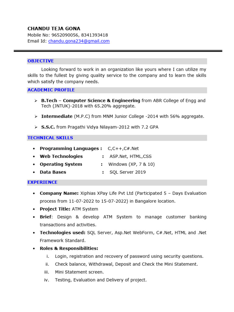 Chandu Resume_new | Download Free PDF | Databases | Automated Teller ...