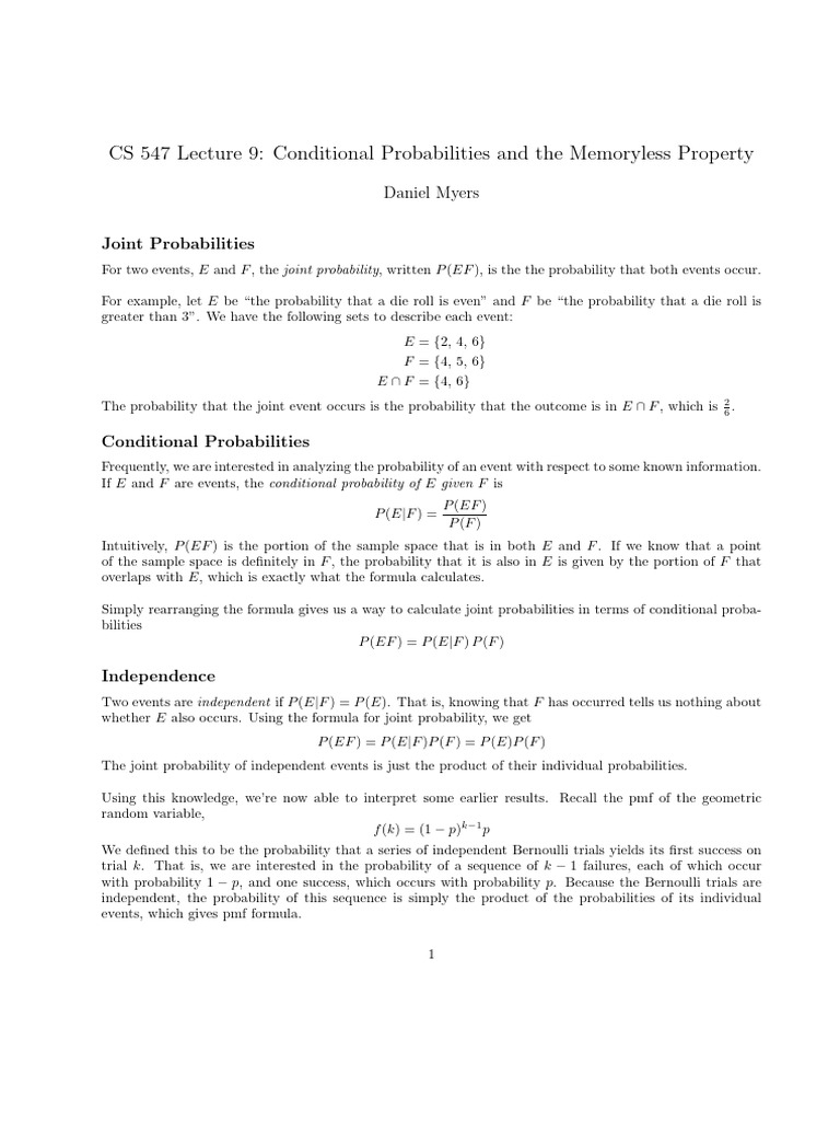 Lecture 9 Memoryless Property | PDF | Statistical Theory | Probability Theory