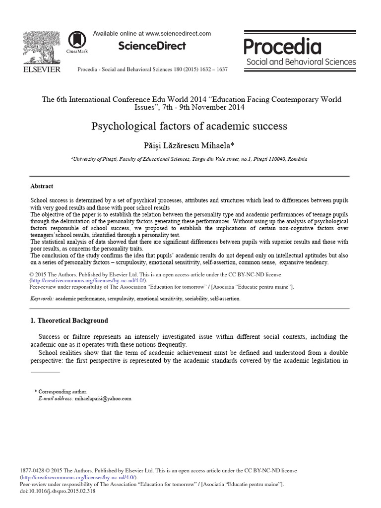 Psychological Factors of Academic Success | PDF | Extraversion And Introversion | Temperament