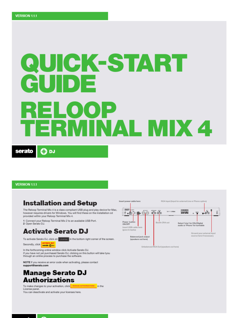 Serato DJ Reloop Terminal Mix 4 Quick Start Guide | PDF | Disc Jockey | Sound Production Technology