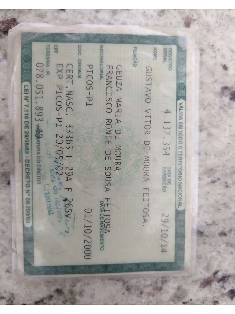 Verso Da Identidade | PDF