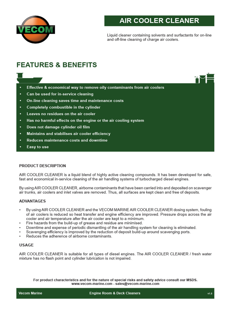 Vecom Marine Air Cooler Cleaner | PDF | Pump | Diesel Engine