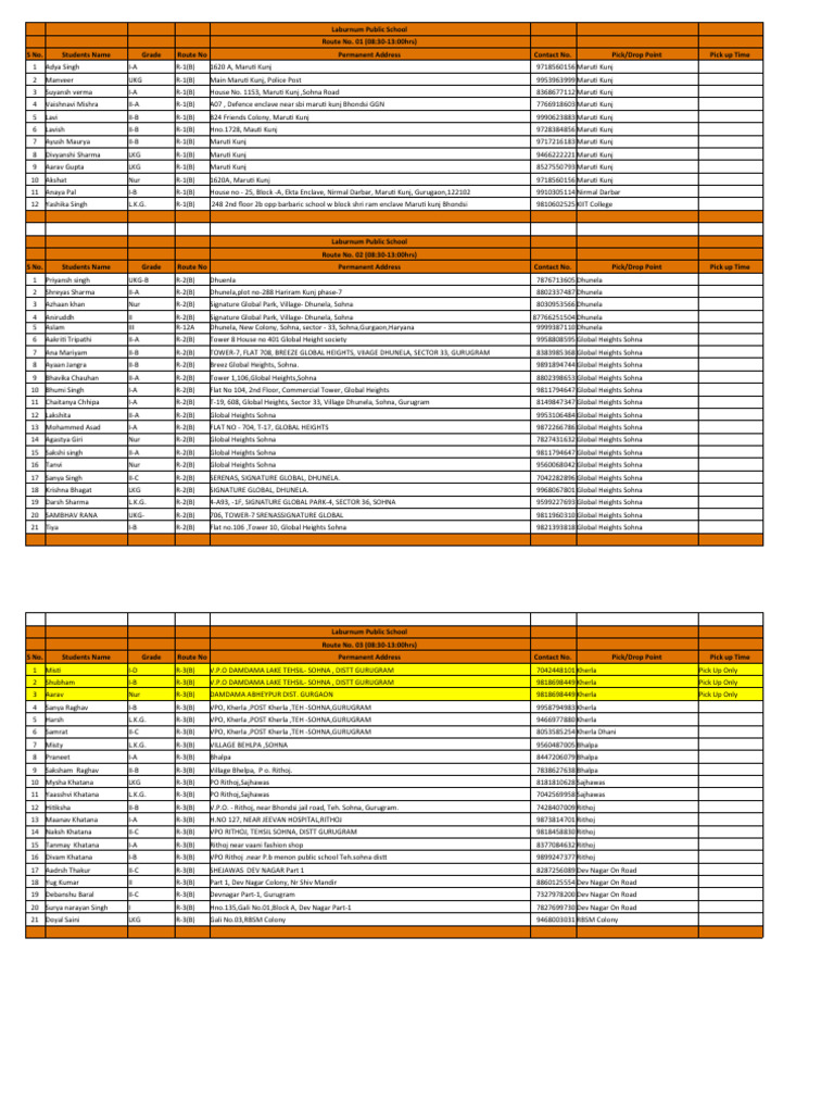 Transport Roster 2024 2025 | PDF