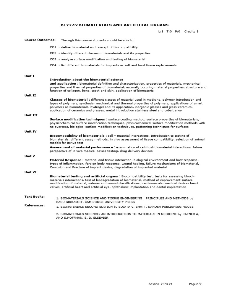 FRM Course Syllabus IPDownload | PDF | Biomaterial | Implant (Medicine)