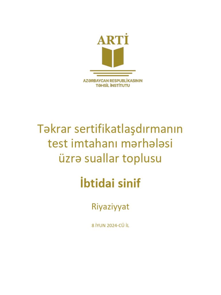 Ibtidai Sinif 08.06.2024 Riyaziyyat | PDF