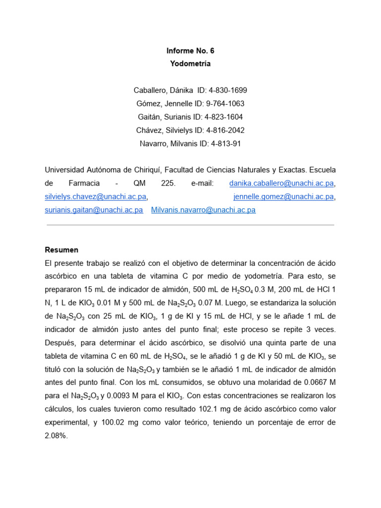 Analítica Informe #6 | Descargar gratis PDF | Valoración | Química