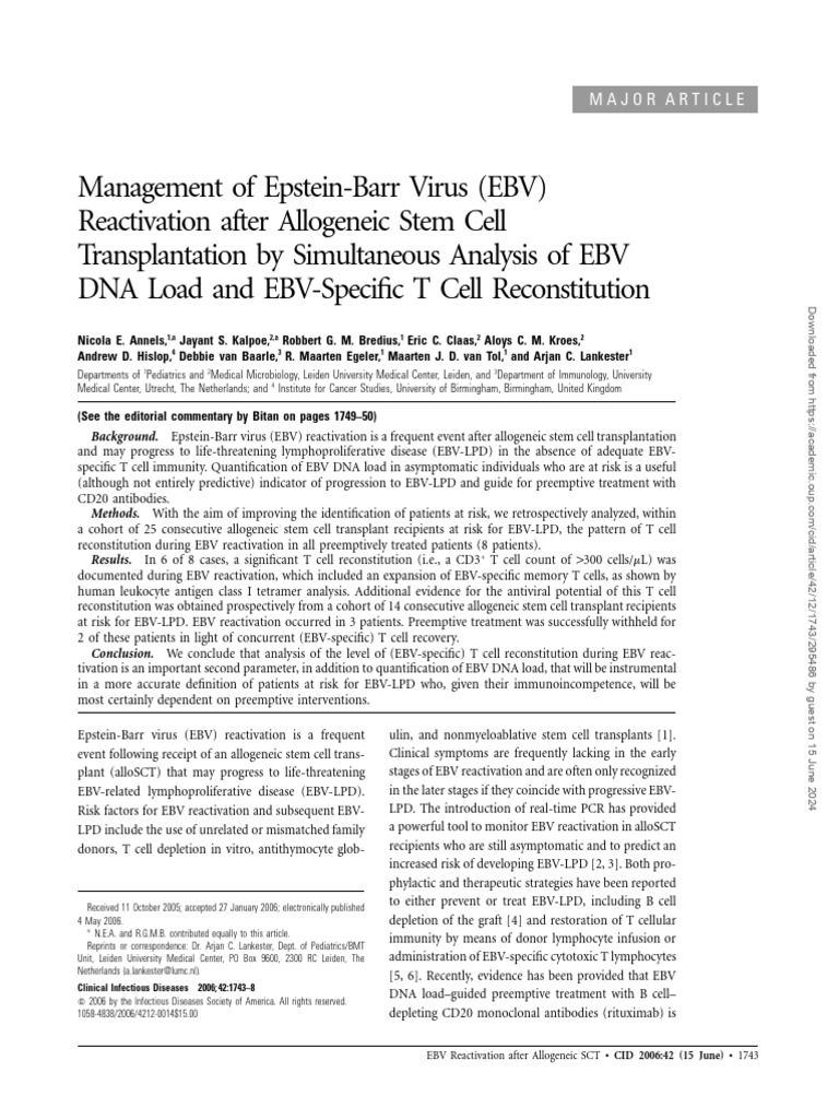Management of Epstein-Barr Virus (EBV) Reactivation After Allogeneic ...