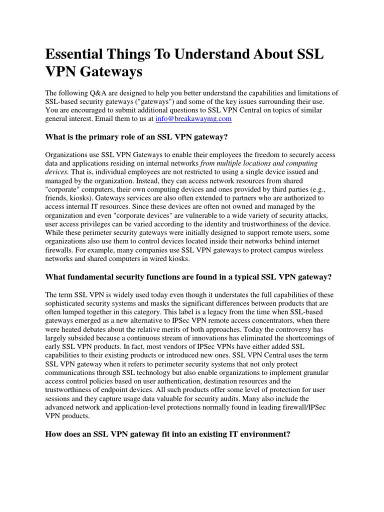 Essential Things To Understand About SSL VPN Gateways | PDF | Virtual ...