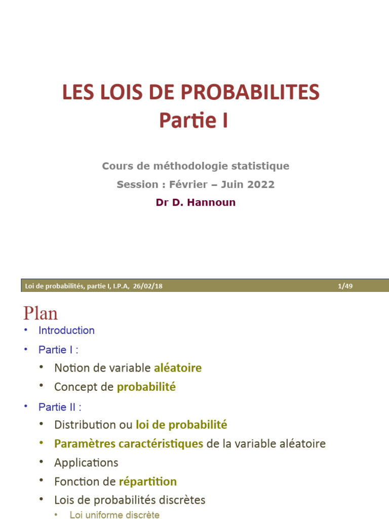 2 - Les Lois de Probabilites1 | PDF | Théorie des probabilités | Loi de ...