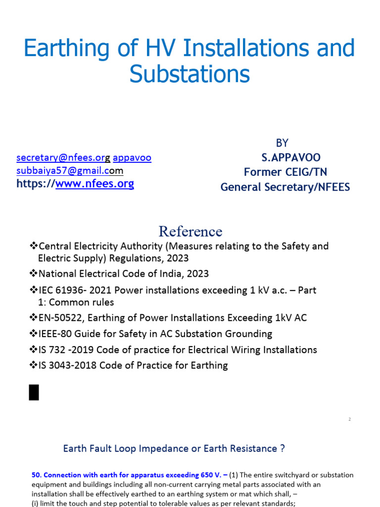 Earthing of HV Installations and Substations: Secretary@nfees - or ...