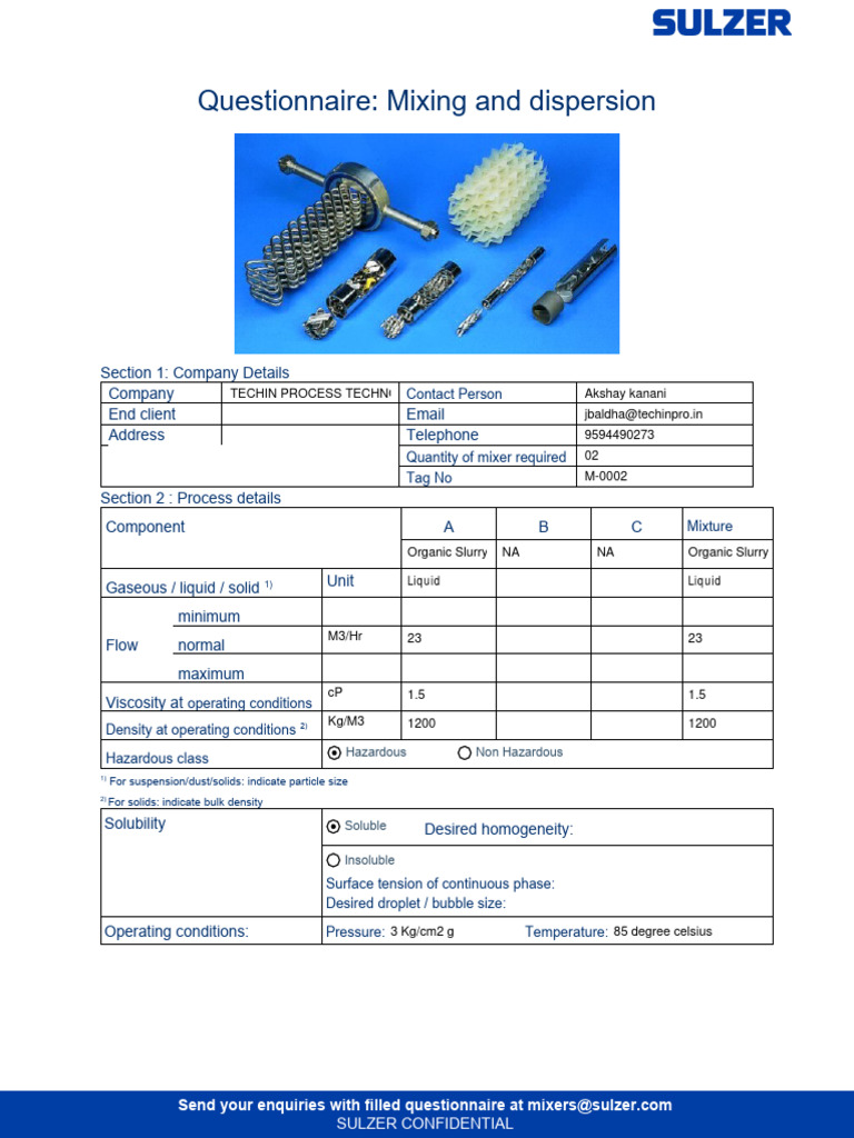 Mixing and Dispersion Questionnaire | PDF | Pipe (Fluid Conveyance ...