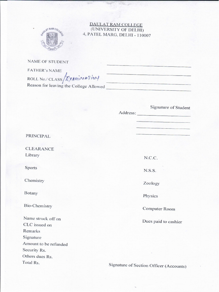 Student Clearance Form | PDF