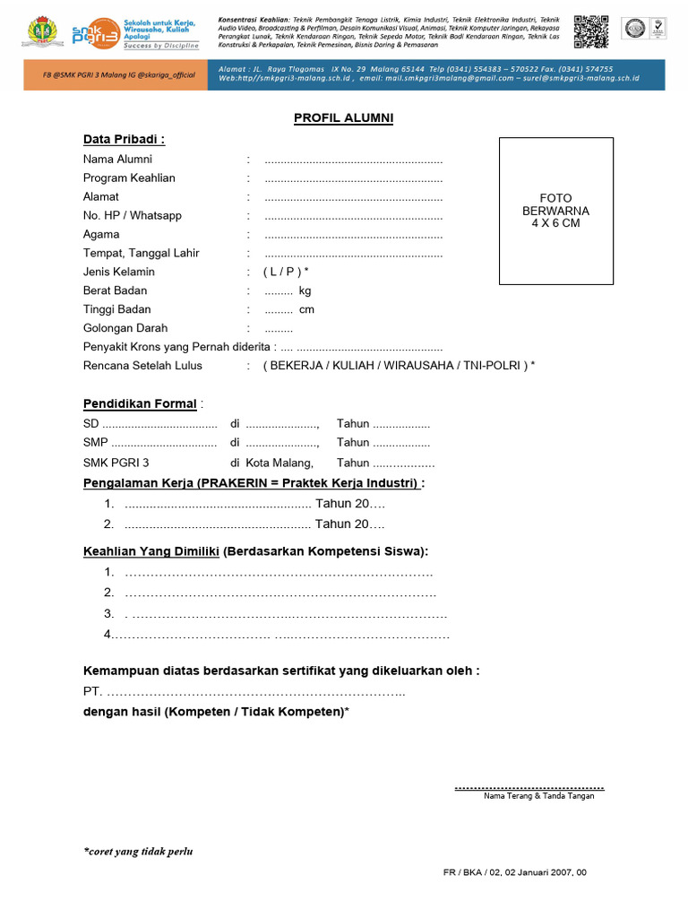 Formulir Profil Alumni | PDF